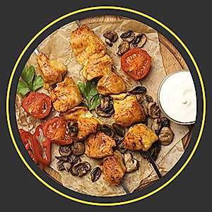 Flat Metal Kabob Skewers for Grilling - 8" BBQ Skewers Stainless Steel with Storage Bag - Set of 9 Dishwasher Safe Flat Metal Skewer Set for Grilling with Hook Handle & Sharp Tip by O-Yaki