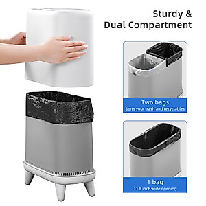 MOPALL Bathroom Trash Can, 3 Gallon Trash Can with Lid, Slim Bathroom Garbage Can with Press Top Lid, Modern White Trash Bin with Legs, Plastic Waste Basket for Bathroom, Bedroom, Home Office