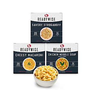 READYWISE - Entrée Box Kit, 60 Servings, 3 Box Kit, Freeze Dried Food, MRE, Emergency Kit, for Hiking, Camping Essentials, Hurricane Preparedness Items, & Food Storage, 25-Year Shelf Life
