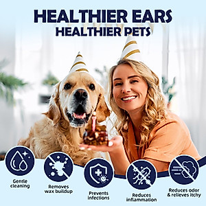 LATAVOLA Dog Ear Cleaner Wipes - Widen Ear Finger Wipes for Dogs & Cats, Remove Ear Wax, Debris, Relieve Ear Itching & Inflammation with Aloe and Calendula