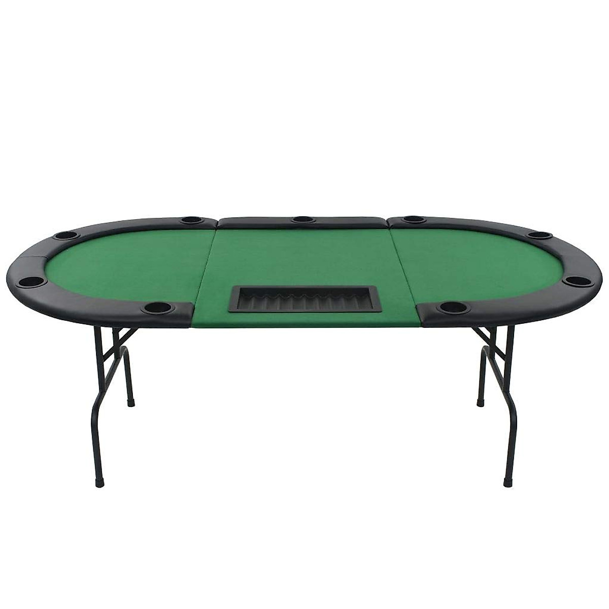 Festnight 9 Player Poker Play Table Folding Oval Casino Texas Holdem Card Game Table with 9 Cup Holders and 1 Large Dealer Tray Table Green 81.1 x 41.7 x 29.9 Inches (L x W x H)