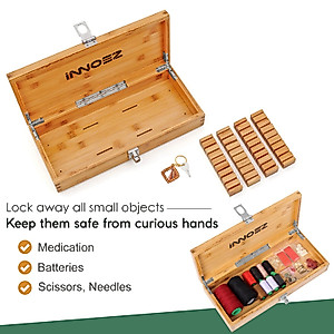 Bamboo Kitchen Knife Holder Lock Box - Knife Drawer Organizer Lockable Storage Box with Lock and Key to Keep Kids Safe from Sharp Knives. Multi Purpose Safe Box (Knives Not Included) (Extra Large)