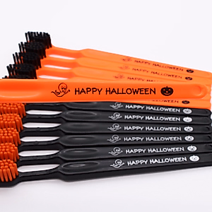 Bulk Halloween Kids Toothbrushes (Quantity:72). Individually Wrapped. Made in USA. Orange & Black. Great for Trick-or-Treat or giveaways.