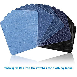 Patches for Jeans, Selizo 20 Pcs Iron on Patches Denim Jean Patches for Clothing Repair, Inside Jeans, 5 Colors (4.9" X 3.7")