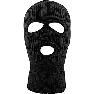 KBH-16 BLK Three Hole Mask Winter Knit Ski Hat Ribbed Beanie Balaclava