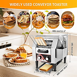 WICHEMI Commercial Conveyor Toaster, 150 Slices/Hour Heavy Duty Stainless Steel Commercial Toaster Oven Electric Restaurant Toaster 1300W Electric Conveyor Belt Toaster for Toast Bun Bagel Bread