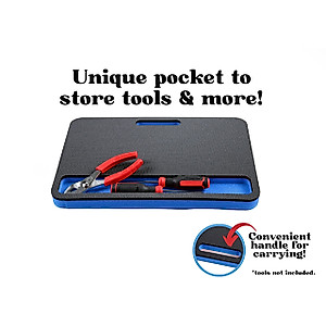 Polar Whale Portable Knee Cushion Blue and Black with Tool Pocket for Home Garden Work Automotive Workshop and More Durable Thick Comfortable High Density Waterproof Foam 15 x 10 Inches Kneeling Pad