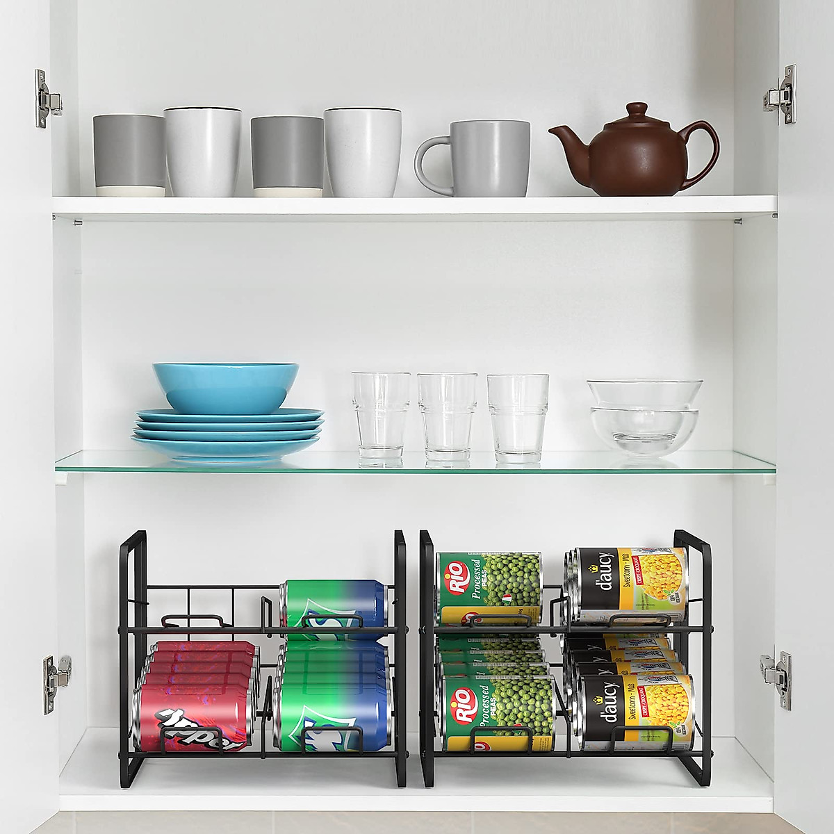 Soda Can Organizer for Refrigerator Can Organizer for Pantry Beverage Can Dispenser for Fridge Soda Organizer for Refrigerator Can Storage Organizer Rack for Refrigerator, Cabinet, Pantry, Black