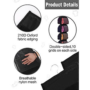 Aulock 2 Pack Legging Storage Organizer, Hanging Closet Organizer System, Black Clothes Closets Holder with 20 Roll Independent Compartments for Yoga T-Shirts Bras Socks Pants Tank Top Towel