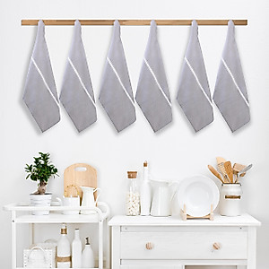 LANE LINEN Kitchen Towels Set - 100% Pure Cotton Dish Towels for Kitchen, Super Absorbent Kitchen Hand Towel, Grey Tea Towels, Soft & Durable Dish Cloths, Pack of 6 – 15”x25”, Grey Chambray