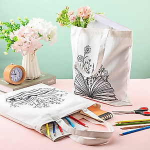 Sweetude 6 Pcs Canvas Aesthetic Tote Bag for Women Wildflower Book Tote Bag Bulk Shopping Bags School Shoulder Bag Reusable Grocery Bags Women's Tote Handbags