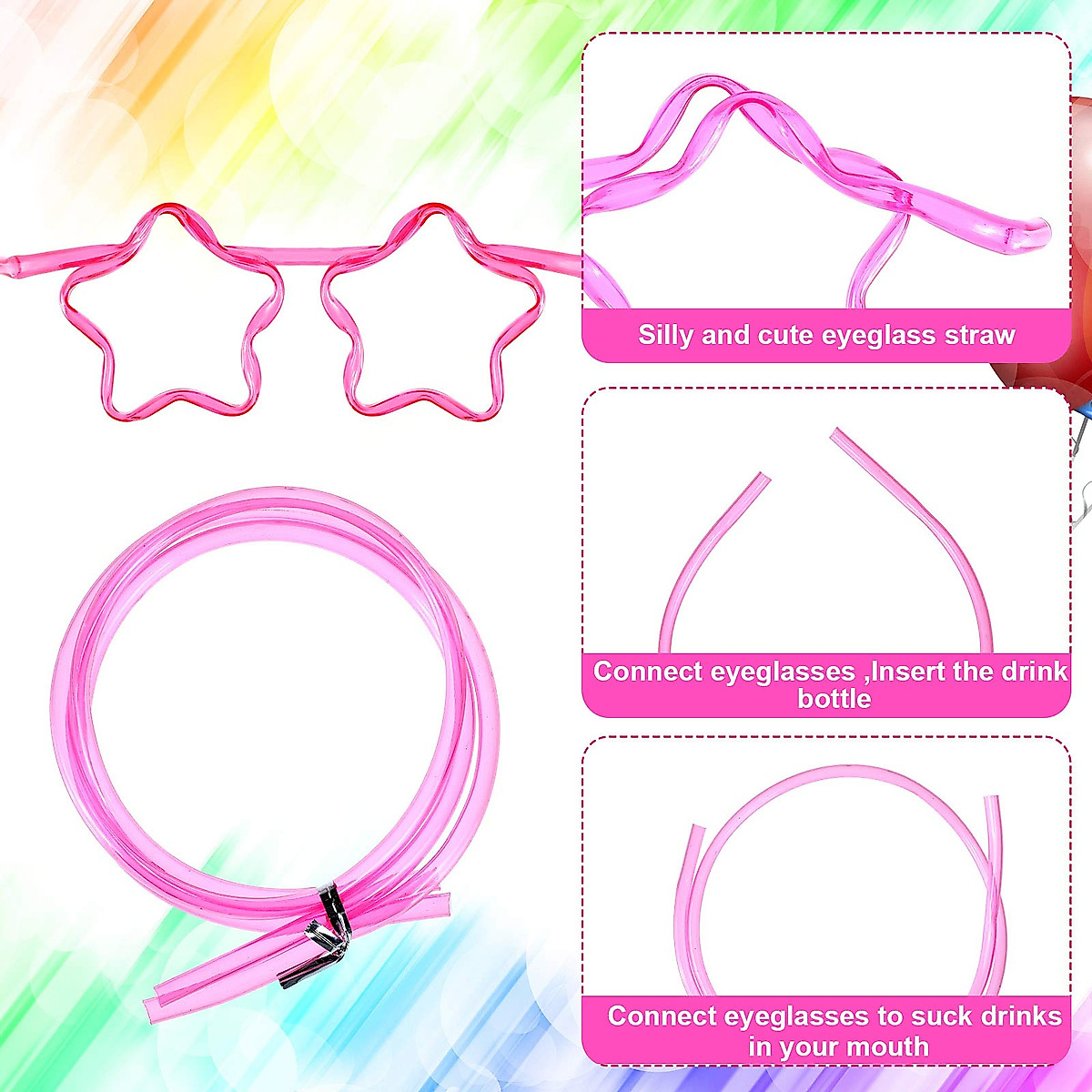 8 Pieces Silly Straw Glasses Star Straws Eyeglasses Fun Star Straws Novelty Drinking Eyeglasses Straw for Kids Annual Meeting, Birthday, Classroom Activities, 4 Colors