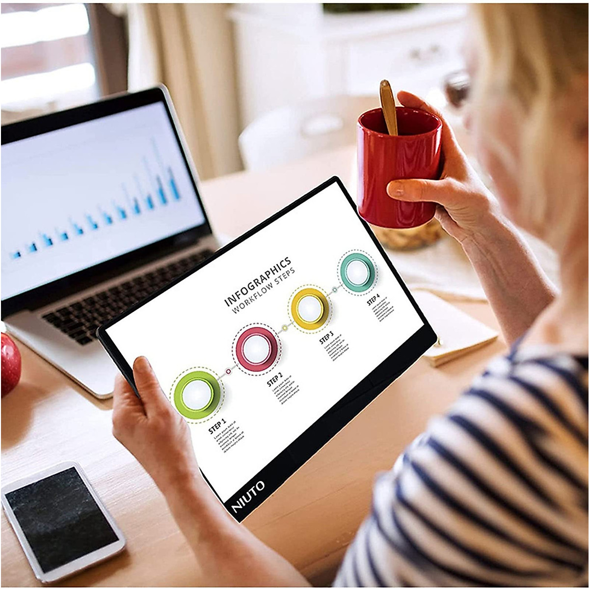 4K 14 Inch 2160P Portable Monitor, 100% SRGB USB-c Mini HDMI Monitor IPS Gaming Monitor with Dual Speakers