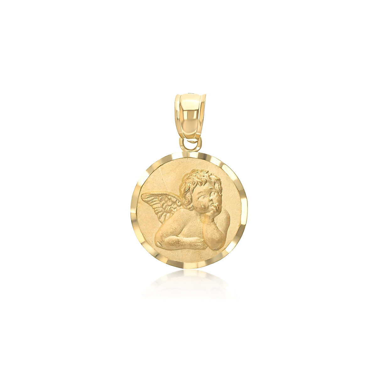 Ioka - 14K Gold Guardian Angel Pendant Religious Little Cherub Charm for Necklace or Chain (Small)