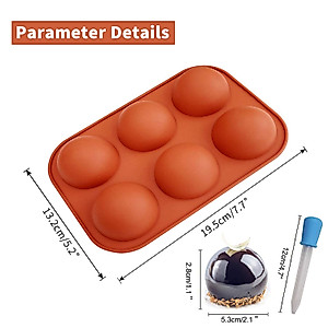 Bunpena Silicone Molds, Chocolate Molds with 6 Semi Sphere Jelly Holes, 4 Pack Hot Cocoa Bomb Mold for Making Hot Chocolate Bombs, Dome Mousse, Cocoa Ball, Coco Bomb (Comes with 2 Droppers), Brown