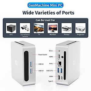 GenMachine Mini PC, Gaming Desktop Computer with AMD Ryzen 5 5500U, 6C/12T, 16G DDR4+512GB M.2 NVMe SSD, 1000Mbps, WiFi 6, BT 5.2, Dual HDMI, Type-C, Win11 Pro