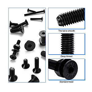 NINDEJIN Hex Socket Flat Head Screw M2 M3 M4 M5 Bolts Nuts and Washer Assortment Kit, 1060PCS Metric Screws with 4PCS Allen Wrenches, Small Black Machine Screws Set, 12.9 Carbon Steel