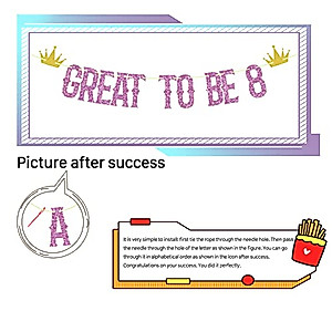 FUUF Rose Gold Glitter Great to Be 8 Banner, 8th Birthday Party Decor, Hello 8, Cheers to 8 Years, 8th Birthday Party Decorations Supplies