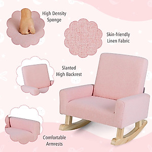 HONEY JOY Toddler Rocking Chair, Kids Rocker Chair with Solid Wood Legs & Linen Fabric, Kids Furniture Sofa w/Anti-Tipping Design, Toddler Couch for Kids Room, Playroom, Nursery, Bedroom (Pink)