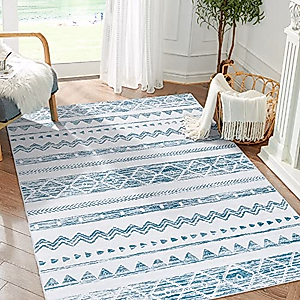 jinchan Area Rug 8x10 Bedroom Rug Boho Rug Outdoor Moroccan Floor Cover Rug Mudcloth Rug Geometric Bohemia Mat Blue Diamond Non Slip Carpet for Living Room Kitchen Rug Dining Room Bathroom