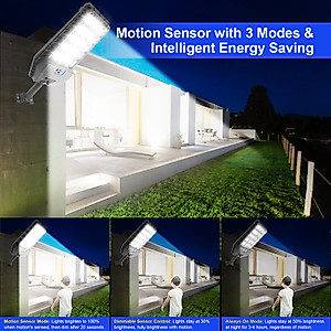 4 Pack Solar Motion Lights Outdoor, 1000LM 400 LED Parking Lot Lights Outdoor, IP65 Solar Street Lights Outdoor Waterproof, Wide Angle Solar Lights Outdoor Motion Sensor for Streets, Garages, Gardens