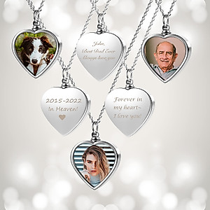 AllerPierce Personalized Photo Cremation Urn Necklace for Ashes Custom Picture Heart Locket Necklace Keepsake Cremation Jewelry Memorial Gift Ashes Necklaces for Women Men Pets