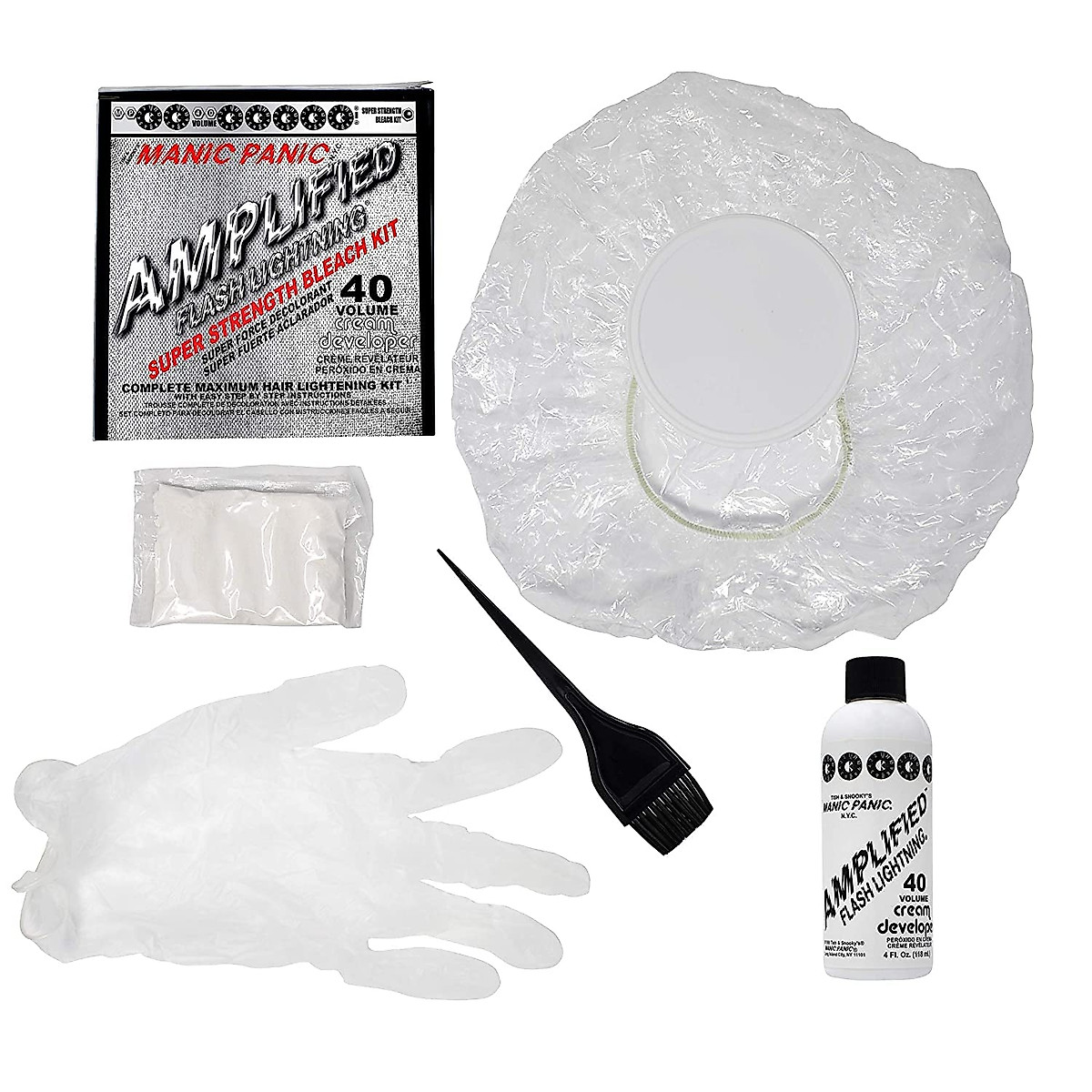 MANIC PANIC Flash Lightning Hair Bleach Kit - 40 Volume Developer + Bleach Powder Hair Lightener For Dark Hair + Lifting up to Seven Levels - Vegan And Cruelty Free