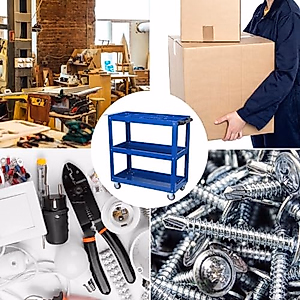 Tool Cart with Lockable Wheels, 3 Tier Rolling Mechanic Tool Cart, Heavy Duty Floor Standing Steel Utility Cart, 450 LBS Capacity Industrial Service Cart for Garage, Warehouse, Workshop