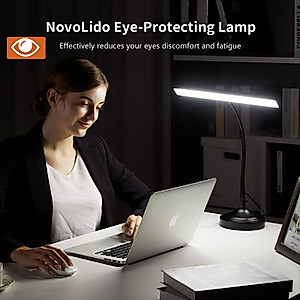NovoLido LED Piano Desk Lamp, 2-in-1 Bright Flexible Tall Table Lamp with Base & Clamp Interchangeable, 10W Architect Desk Lights for Home Office, 1000lm, 3 Color Modes, 30 Brightness Levels, Black