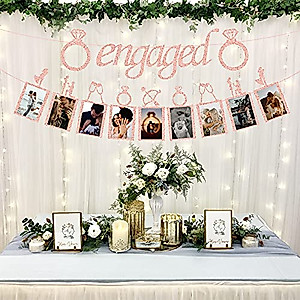 Engagement Wedding Decorations, Rose Gold Engaged Banner and Photo Banner for Engagement/Wedding Party decor(Rose Gold)