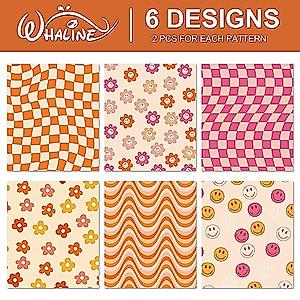 Whaline 12Pcs Retro Groovy Wrapping Paper Boho Daisy Face Checkered Gift Wrap Bulk Art Paper Folded Flat for Baby Shower Birthday Wedding DIY Crafts Gift Packing, 19.7 x 27.6 Inch