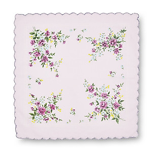 GB Women's 100% Cotton Handkerchiefs Assorted with Wavy Edge and Print Floral 12 Pieces