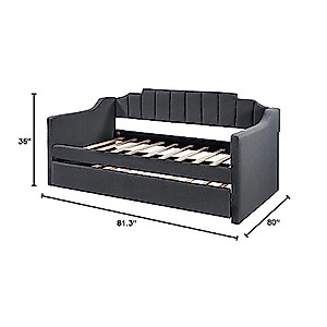 RUNWON Upholstered Twin Size Daybed with Trundle Modern Wood Sofa Bed for for Living Room and Bedroom,No Spring Box Needed, Black