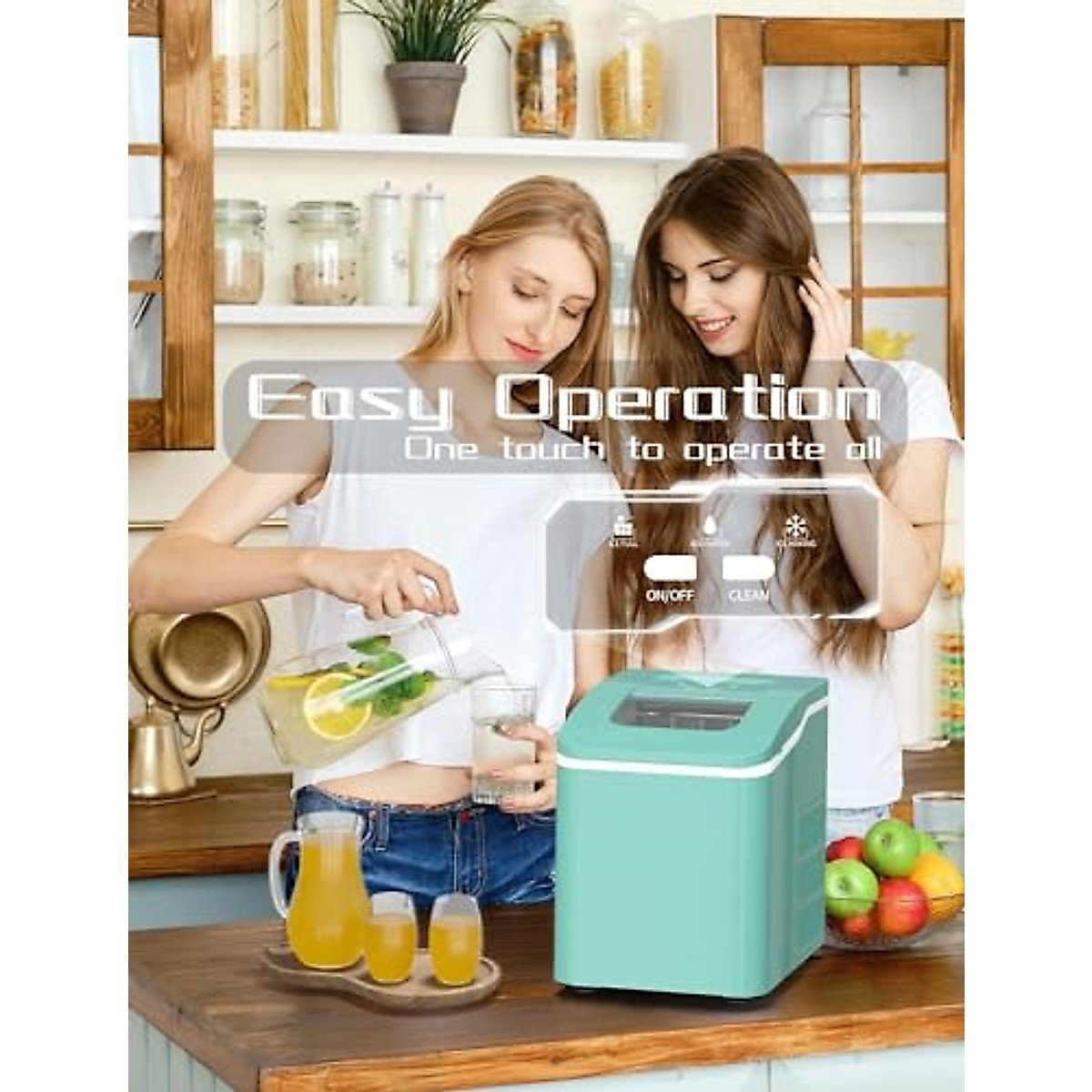 ARLIME Countertop Ice Maker Machine Portable Compact Ice Cube Maker, 9 Ice Ready in 8 Mins, 26Lbs/24H, Self-Cleaning Electric Ice Maker with Scoop and Basket for Home, Office, Party, Bar (Green)