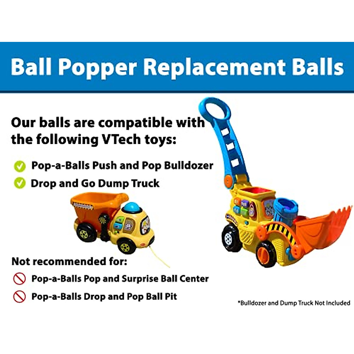 Multi-Colored Replacement Ball Set for VTech Pop-a-Balls Push and Pop Bulldozer Toy | Vibrant, Colorful Balls Compatible with Vtech Bulldozer Ball Popper Toy | 6 Ball Set