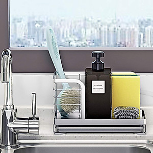 Kitchen Countertop Dish Soap and Dishwashing Brush Holder, SUS 304 Stainless Steel Sponge Organizer, Basket for Cleaning and Scrub Tool, Kitchen Sink Brush Caddy Holder