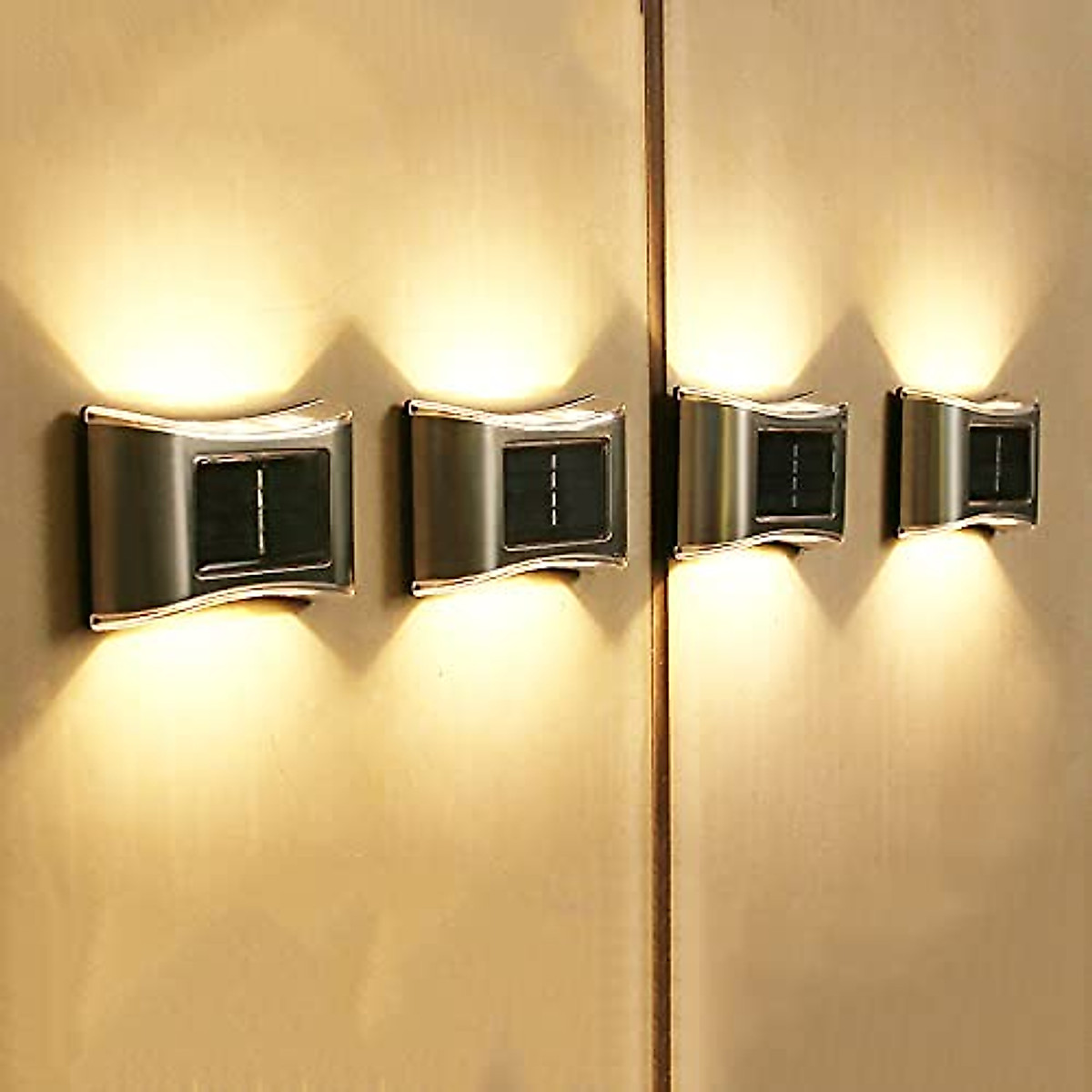 COOWEI Solar Garden Lights LED Outdoor Wall Lights Outdoor Garden Decoration Fence Aisle Balcony Lights Waterproof Up and Down Light wash Wall Lights 4ps (Warm Light)