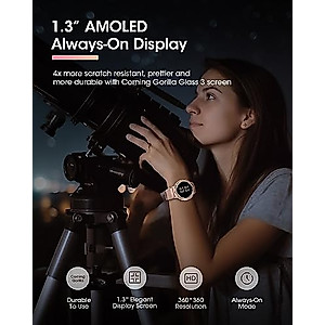 Smart Watches for Women, 1.3'' Always-On AMOLED Display, Bluetooth Smartwatch for Android iPhone, Fitness Tracker with 2 Bands, Heart Rate/Blood Oxygen/Sleep Monitor, 5 ATM Waterproof Sport Watch Pink