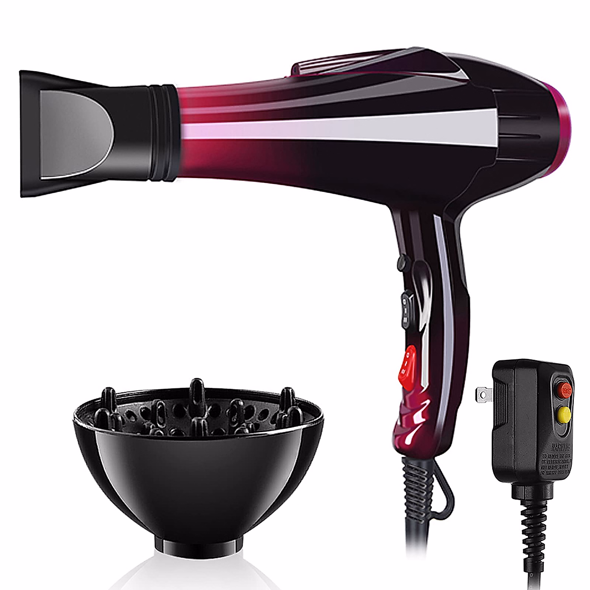 Hair Dryer Professional Blow Dryer Negative Ions 3500W Powerful Fast Drying Low Noise Long Cord Quick Dryer with Nozzle and Diffuser Hair Blow Dryer with 2 Speed and 3 Heat Settings Purple-6
