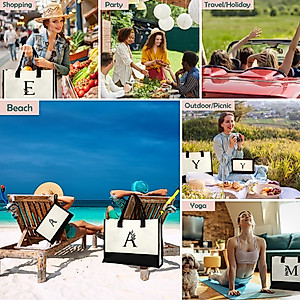 AUNOOL Grandma Birthday Gifts - Sister Christmas Gifts, Canvas Tote Bags with Makeup Bag and Zipper, Monogrammed Customized Gifts, Bridal Party Gifts for Bridesmaids Proposal Gifts Letter V