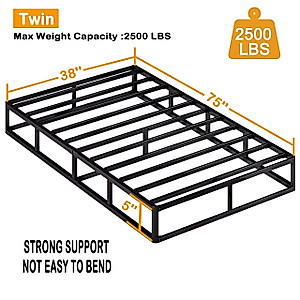 POOUPHV Twin Box Spring 5 INCH High Profile Metal Heavy Duty Easy Assembly Sturdy Box Springs Mattress Foundation Extra-Strong Support No Noise Easy to Clean