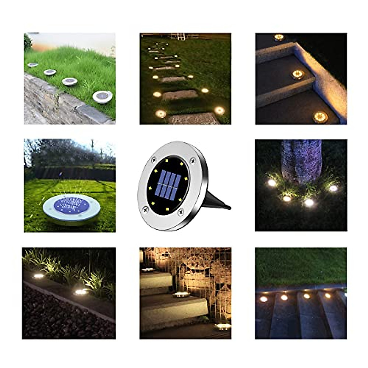 BLUEGUAN 14 Pack Solar Ground Lights, 8 LED Light Beads, Waterproof and Bright for Outdoor Gardens, Landscape Lamps for passages, courtyards, Decks, lawns, patios and walkways (Warm)