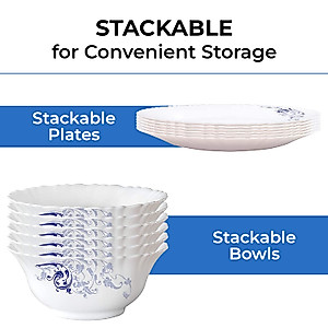 Borosil Gourmet Dinnerware Set For 6, 35 Pieces, White Dinner Plates and Bowls Sets, Chip Resistant Tempered Opal Glass, Stain Resistant, Dishwasher & Microwave Safe Dinner Set For Gifting