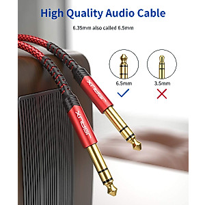 JSAUX 1/4 Inch Cable Guitar Cable 10FT, Instrument Cable 6.35mm (1/4) TRS to 6.35mm (1/4) TRS Stereo Audio Cable Male to Male Straight-to-Straight for Electric Guitar, Bass, Mandolin - Red 3M
