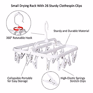 Annaklin Foldable Clip Hangers with 26 Drying Clips, Underwear Hanger with Clips, Plastic Laundry Clip and Drip Drying Hanger for Socks, Bras, Lingerie, Clothes, Sturdy, White