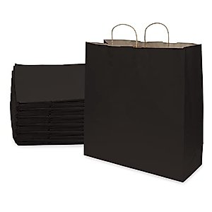 Black Paper Bags with Handles - 18x7x18.75 Inch 100 Pack Large Kraft Paper Shopping Bags with Durable Handles for Gifts, Birthdays, Events, Small Businesses, Retail Stores, Crafting, in Bulk