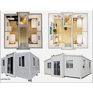 20ft Portable Prefabricated Tiny Mobile Home, Mobile Expandable Prefab House, 2 Bedrooms 1 Bathroom, Living & Kitchen,Spacious, Waterproof Expandable Container Houses