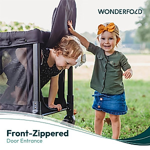 WONDERFOLD W2 Original + Stroller Wagon (2 Seater) - Collapsible Wagon Stroller with Seats with 5-Point Harnesses, Easy-Access Door, and Adjustable Sun Canopy, Black