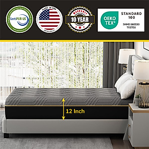 EGOHOME 12 Inch Cal King Memory Foam Mattress, Therapeutic Mattress for Back Pain Relief, Cooper Gel Cooling Double Mattress in a Box, CertiPUR-US Certified, Made in USA, 72”x84”x12”, Black