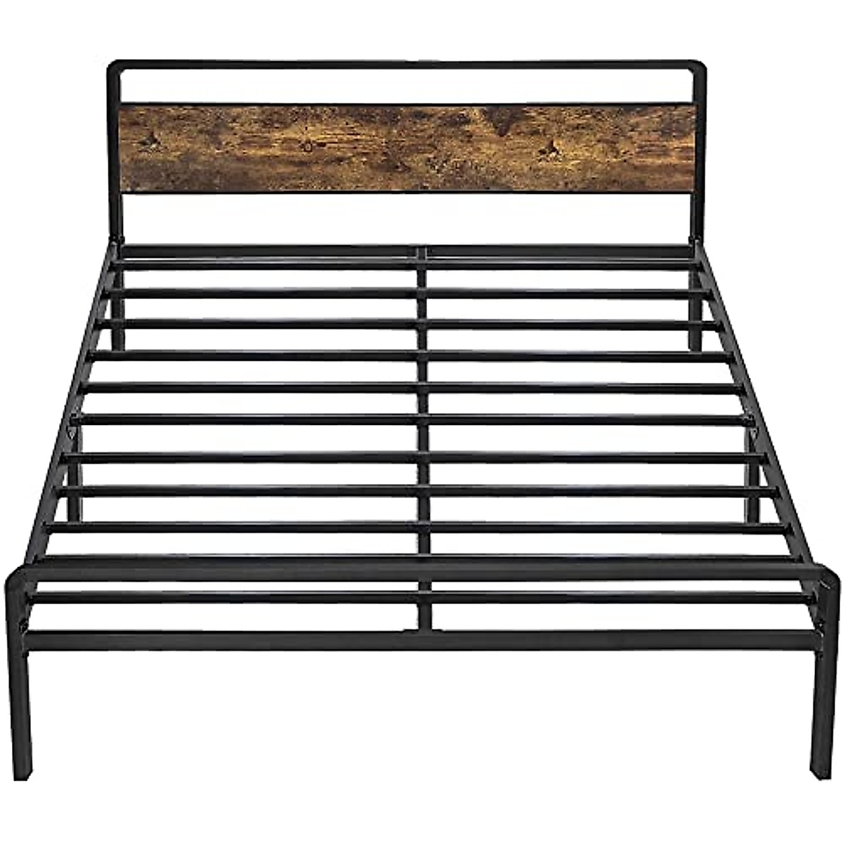 JOM King Bed Frame with Headboard and Storage No Box Spring Needed Metal & Wood Platform Heavy Duty Bedframe Size Black
